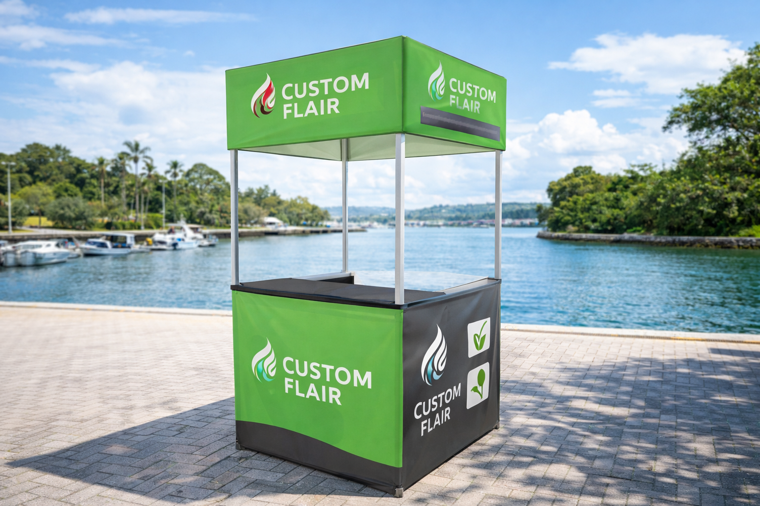 Deluxe Pro Vendor Kiosk – Flat Roof (1m × 1m) - Custom Flair